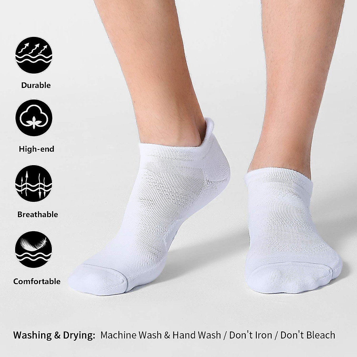 CelerSport 6 Pack Men's Running Ankle Socks with Cushion, Low Cut Athletic Sport Tab Socks, White, Shoe Size: 7-9