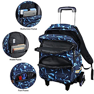 VILINKOU Rolling Backpack with Wheels Trolley Bag Wheeled Backpack for Boy and Girl, Backpack on Wheels for School, Travel (Blue Geometry)