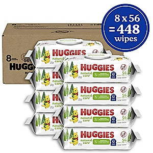 Baby Wipes, Huggies Natural Care Sensitive Baby Diaper Wipes, Unscented, Hypoallergenic, 8 Flip-Top Packs, 56 Count (Pack of 8)