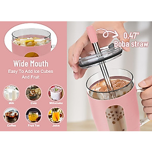 Zenbo 40oz Iced Coffee Cup with Handle, Glass Tumbler with Straw and Lid, BPA-Free Silicone Sleeve