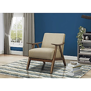 Lexicon Mid Century Modern Accent Chair with Solid Wood Frame in Walnut Finish, Upholstered Living Room Lounge Arm Chair, Thick and Comfy Innerspring Seat Cushion, Linen-Look Fabric, Light Brown