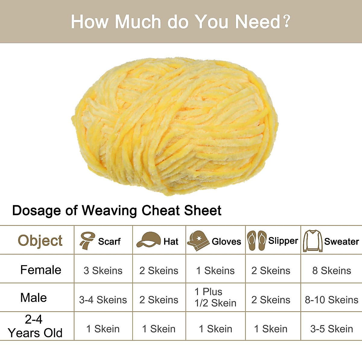 HARFINGTON 2 Skeins Velvet Chenille Yarn 2x100g/7.1oz 174 Yards Total Length #6 Super Bulky Polyester Soft Blanket Yarn for Knitting Weaving Scarf, Yellow