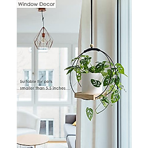 Dravmola Plant Hanger with Wood Base - Boho Macrame Hanging Plant Holder for Indoor Plants Hanging Planter for Wall/Window/Room Decor Black (Pot & Plant Not Included)