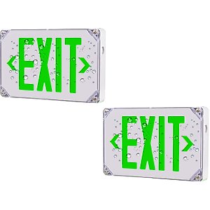 Ciata 2 Pack Green LED Emergency Exit Sign for Fire Escapes, Doors, and Hallways, Indoor and Outdoor Safety, Waterproof Wet Rated, Battery Backup, Universal Wall or Ceiling Mount