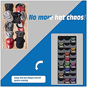 2 Pieces Hat Rack for Baseball Caps 27 Pockets over the Door Hat Organizer Hanging Hat Holder Visible Hat Hanger with Clear Deep Pockets 6 Hooks for Wall Display Collection Door