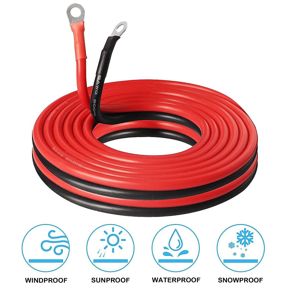 Trolling Motor Battery Cable Extension Wire Kit-6 Feet 8 Gauge Wire for Extending Battery Cable to Trolling Motor,Fits Marine Fishing Boat