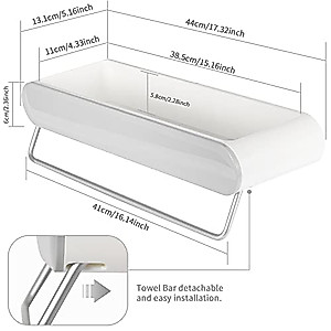 TOPHOME Bathroom Rack Single-Layer Wall Mounted Floating Shelves Bathroom Storage Shelf Toilet Storage Shelf with Towel Bar for Bathroom, Kitchen, Laundry Room(No Drilling)