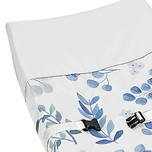 Sweet Jojo Designs Floral Leaf Boy or Girl Baby Nursery Changing Pad Cover - Blue Grey and White Boho Watercolor Botanical Flower Woodland Tropical Garden