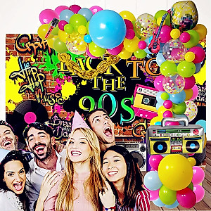 Back to 90S 80S Theme Party Balloons Backdrop Decorations， Party Supplies Foil Balloon Radio Guitar Microphone Disco Ball Colorful Balloons for Back to 90S 80S Party for Birthday Decorations