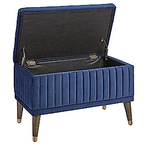 FIRST HILL FHW Microfiber Upholstered Ottoman Bench with Shoe Storage,Venecian Blue