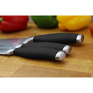 Taylors Eye Witness Syracuse Kitchen Knife 3pce Set - Paring 9cm/3.5”, Chefs 15cm/6” & Cooks All Purpose 13cm/5” Cutting Edge. Ultra Fine, Razor Sharp Blade. Soft Textured Grip Matte Black Handle.