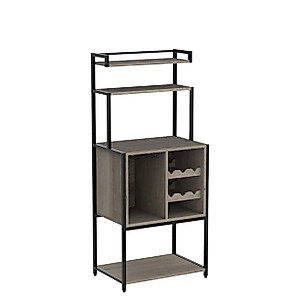 IDEALHOUSE Wine Bar Rack Cabinet, Freestanding Wine Cabinet with Glass Rack Wine Bottle Holders, Industrial Bakers Rack, Tall Liquor Cabinet with Storage for Kitchen Living Dining Room, Rustic Gray