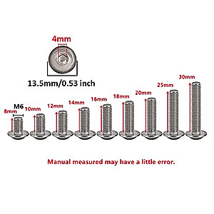 Adiyer 25pcs M6-1.0 x 12mm Flanged Button Head Socket Cap Screws, 304 Stainless Steel, Full Thread, Allen Socket Drive Bolts