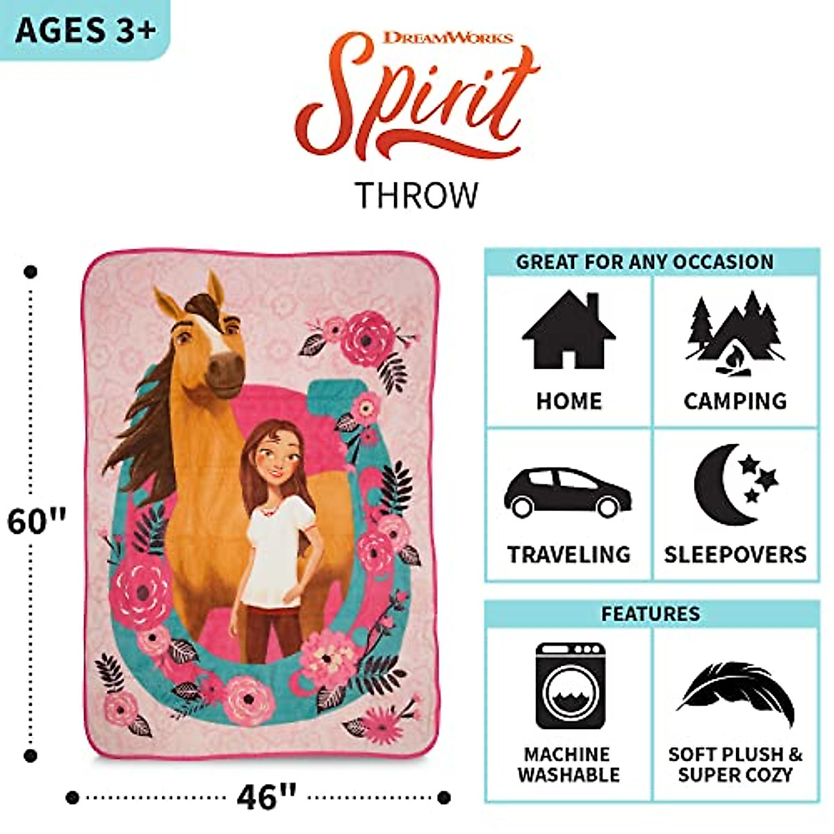 Franco Kids Bedding Super Soft Micro Raschel Throw, 46 in x 60 in, Spirit Riding Free