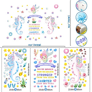 3 Sheets Unicorn Wall Decal Stickers Large Size Unicorn Mermaid Wall Decor for Girls Kids Bedroom Nursery Christmas Birthday Party Decoration Seahorse Unicorn Design