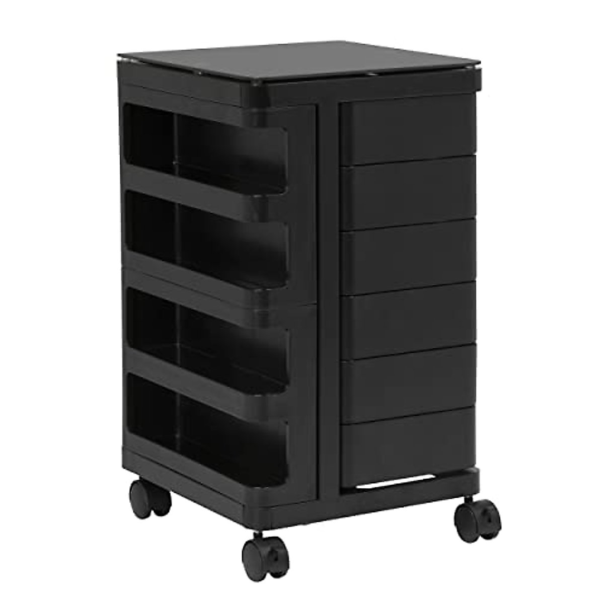 SD STUDIO DESIGNS Kubx Rotating 4-Sided Mobile Storage Organizer with Glass Top Multiple Compartments