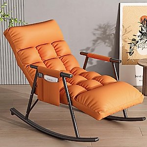 Generic Patio Nursery Rocking Chair Indoor Padded Cushion Rocker Recliner Chair for Front Porch Sunroom Comfy Rocking Lounge Chair for Napping Relaxing Reading, Orange