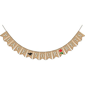 SWYOUN Burlap Place Your Bets Banner Kentucky Derby Party Supplies Horse Racing Mantel Fireplace Decoration