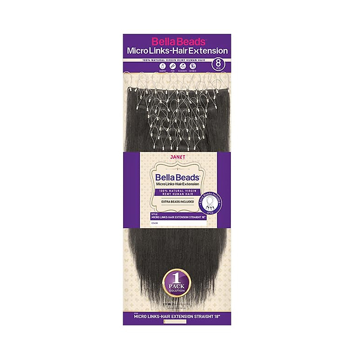 BellaBeads Micro Links Hair Extensions – 8-Piece Microlink Hair Extensions Human Hair with Extra Beads – Natural Human Hair – 18-Inch Real Hair Extensions – Reusable and Long-Lasting (NATURAL BROWN)