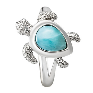 Aloha Jewelry Company 925 Sterling Silver Natural Larimar Sea Turtle Wedding Band Eternity Engagement Promise Ring, Nickle Free Hypoallergenic for Sensitive Skin, Gift Box Included (6)