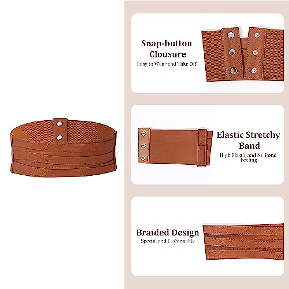 SUOSDEY Women Faux Leather Braided Waist Belt for Dress Elastic Stretch Belt for Ladies Wide Waist Belt for Women