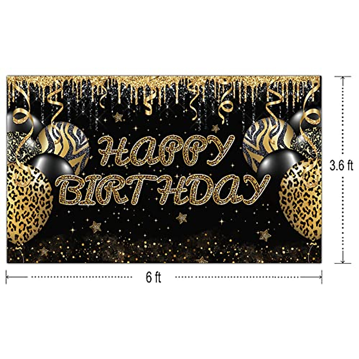Large Gold Leopard Happy Birthday Backdrop Huge Leopard Happy Birthday Banner Cheetah Birthday Party Decoration Gold Leopard Birthday Photography Background Adults Women Birthday Backdrop (6 X 3.6 FT)