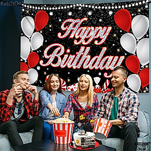 KatchOn, XtraLarge Red Happy Birthday Banner - 72x44 Inch | Red and Black Birthday Decorations | Happy Birthday Banner Red and Black | Happy Birthday Sign for Backdrop | Birthday Party Decorations
