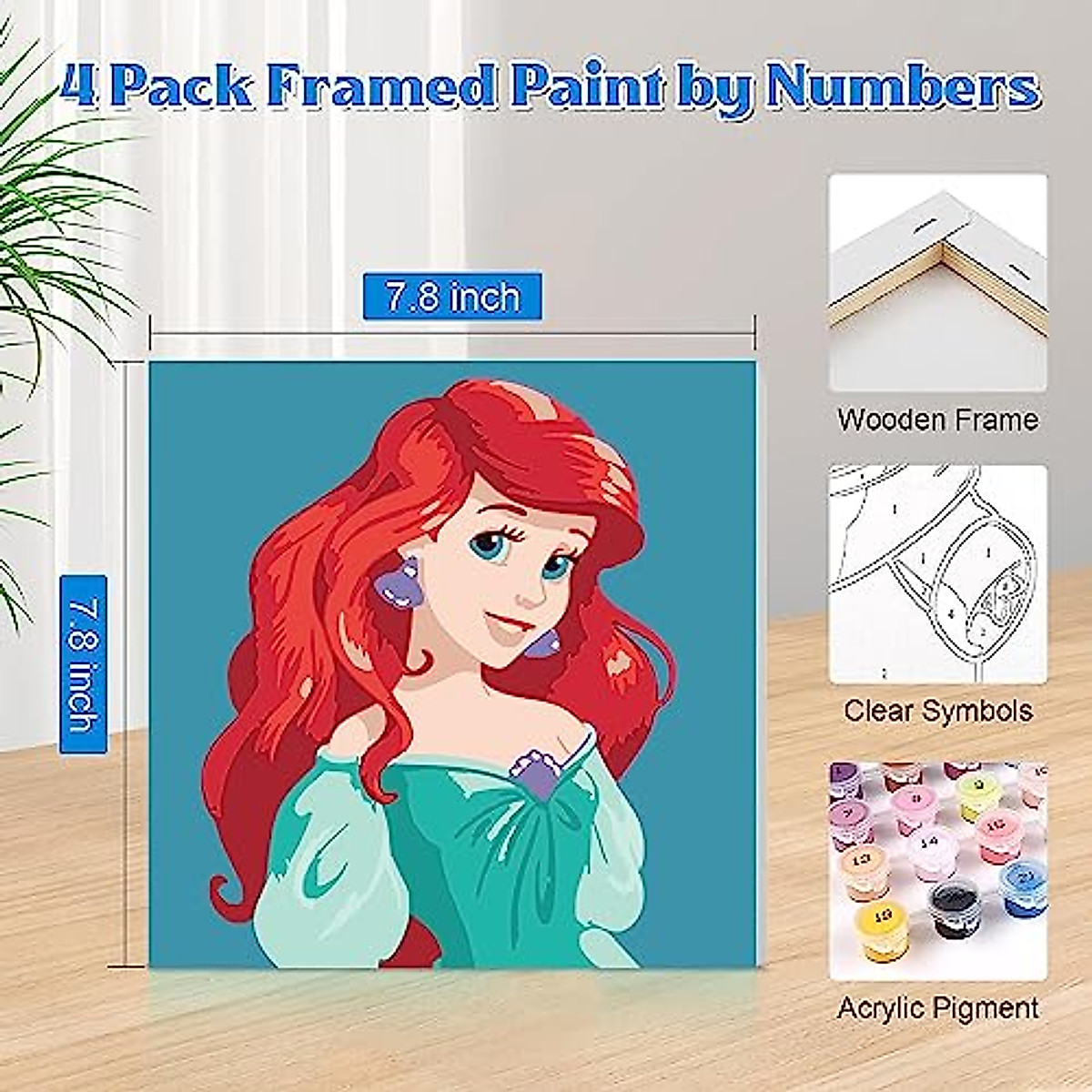 cupmod 4 Pack Cartoon Character Paint by Number for Kids Ages 4-8,Easy Acrylic Paint by Number for Kids On Canvas,Oil Painting Paint by Number Kits Gift for Kids(Framed)