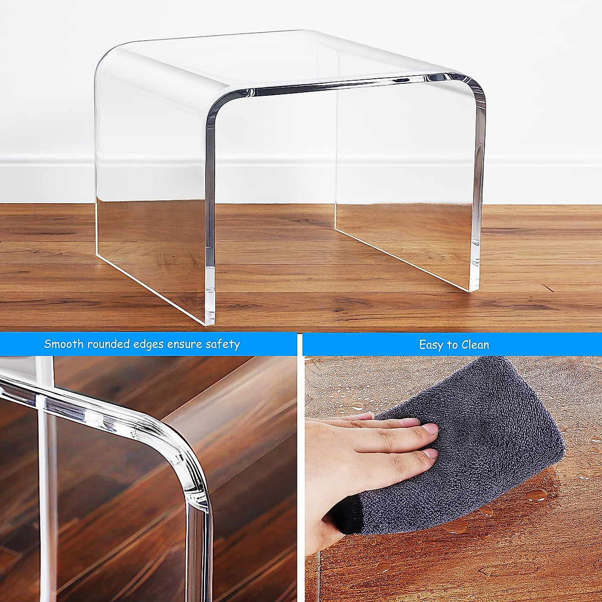 BOPKOWI Acrylic Step Stool,Acrylic Stool,Acrylic Small Step Stool,Clear Foot Stool,Clear Acrylic Footstool with Non-Slip for Bathroom,Holds Up to 250l (No Non-Slip Stool, Pack of 1)