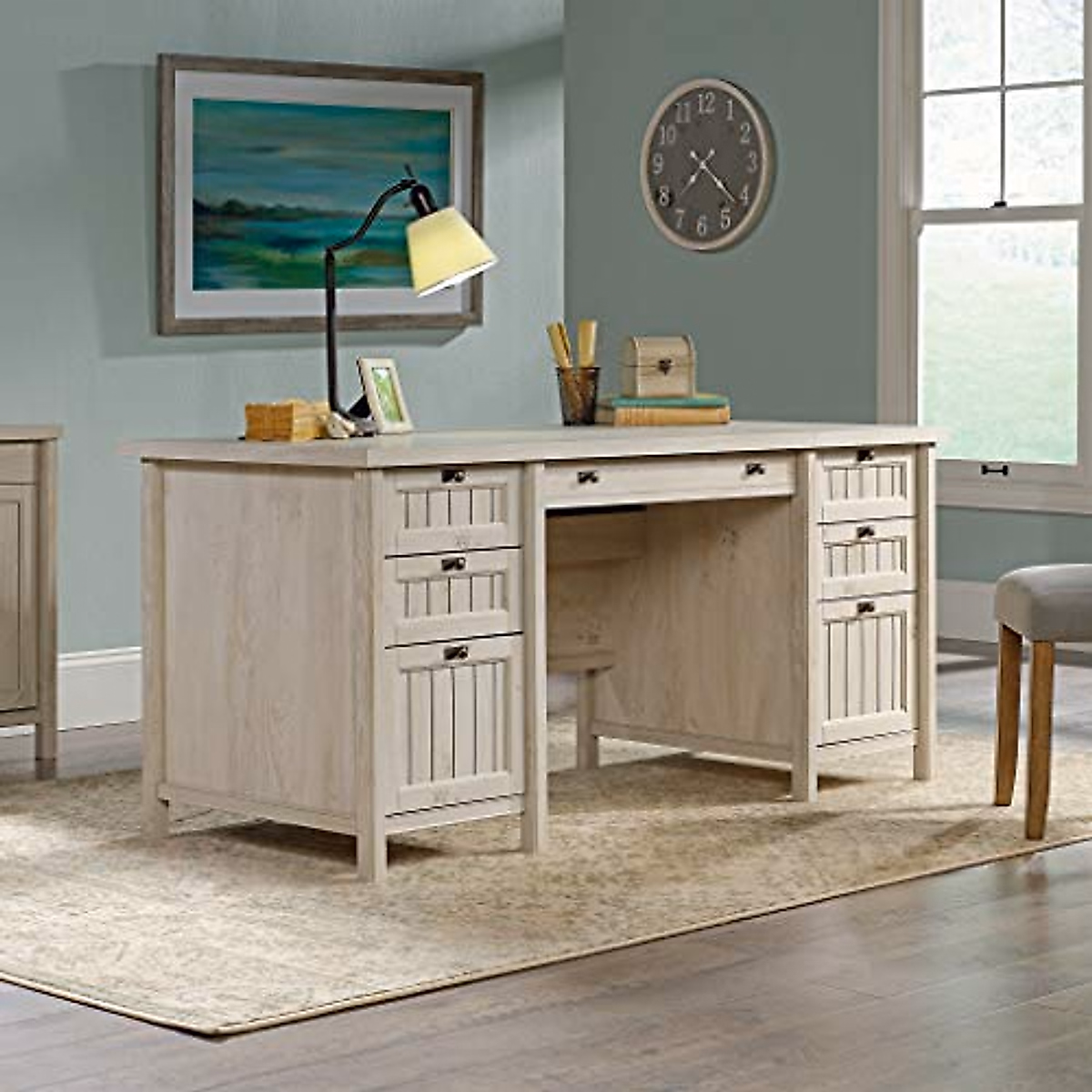 Sauder Costa Executive Desk, L: 65.12" x W: 29.53" x H: 30.0", Chalked Chestnut finish
