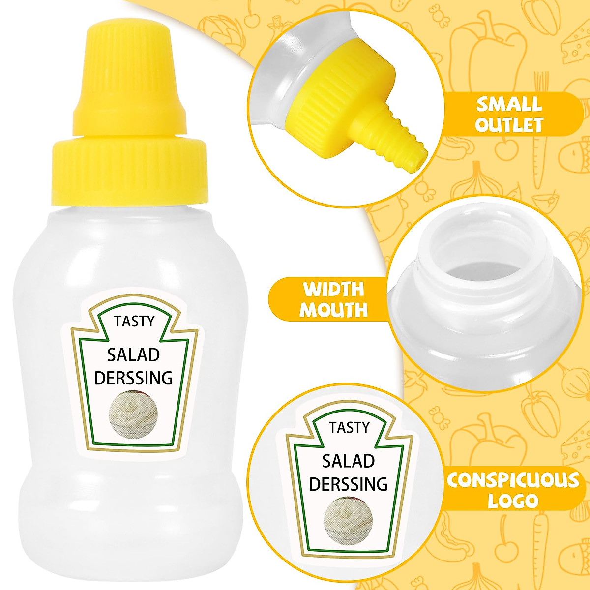 Wpxmer 12 PCS Mini Ketchup Bottles, Empty Plastic Salad Dressing Container, Squeeze Bottles for Bento Box Accessories