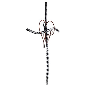 Top Brass Love/Heart Decorative Metal Wall Cross - Welded Wrought Iron - Valentine, Anniversary Jesus Art Decor - Antigue Silver/Copper Finish