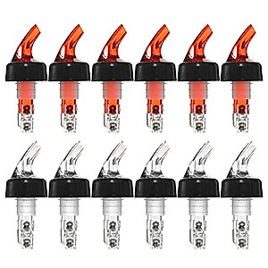 12 Pieces Automatic Measured Bottle Pourer, Uspacific Measured Wine Pourer Spouts, Bottle Pourer with Protective Case 1 oz (30 mL)(6 Transparent and 6 Red)