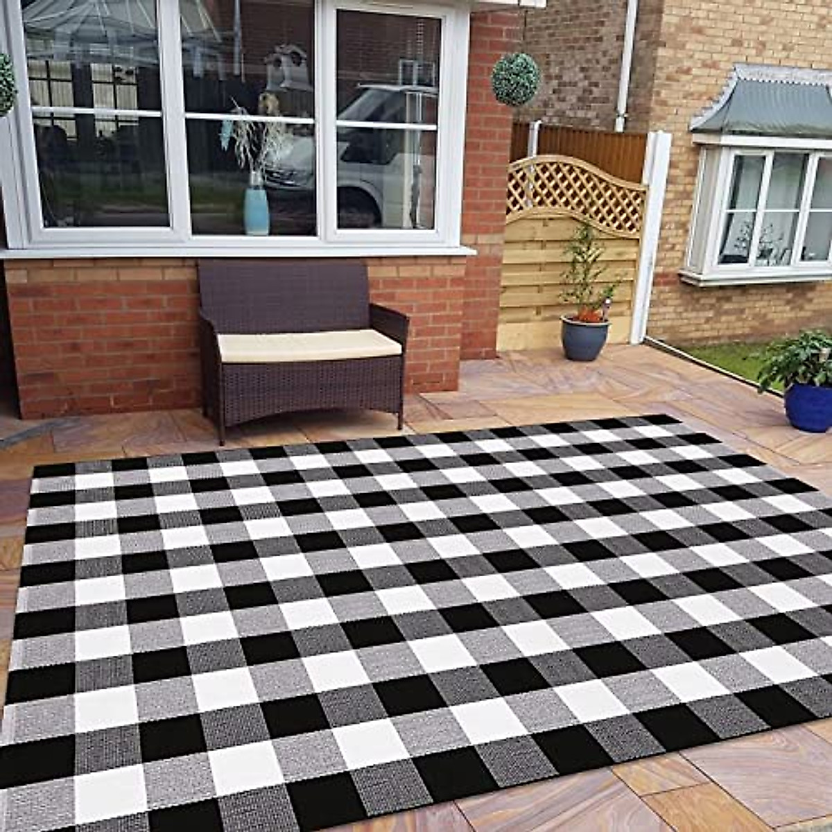 LHLJOYU Buffalo Plaid Rug Black and White Check Rugs Extra Large 5' x 7' Machine Washable Carpet Retro Lattice Checkered Outdoor Rug for Living Room Dining Room Bedroom Farmhouse(Plaid, 5' x 7')