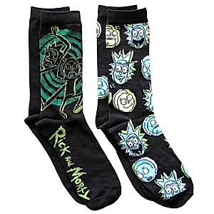 RICK AND MORTY Portal Men's Crew Socks 2 Pair Pack Shoe Size 6-12
