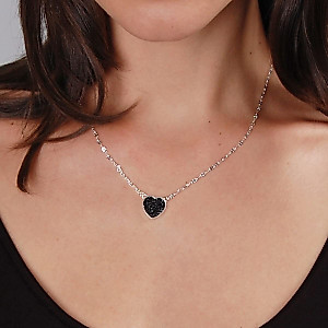Humble Chic NY Black Heart Necklace, Silver Tone - Women's Preppy Black Necklace, Simulated Druzy Chain, Black Pendant