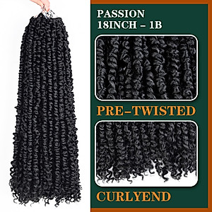 Silike Passion Twist Crochet Hair 18inch 6packs Pre-Twisted Synthetic Long Curly 12 Roots Braiding Hair Extensions For Women (18 inch, 1B)