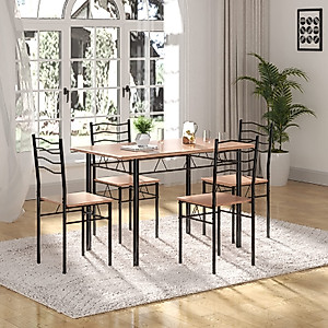 Giantex Dining Table Set for 4, 5-Piece Kitchen Table Chairs Set of 4, Breakfast Nook with Kitchen Table, 4 Dining Chairs, Metal Frame, Space-Saving Dinette Table Set for 4, Small Space, Apartment
