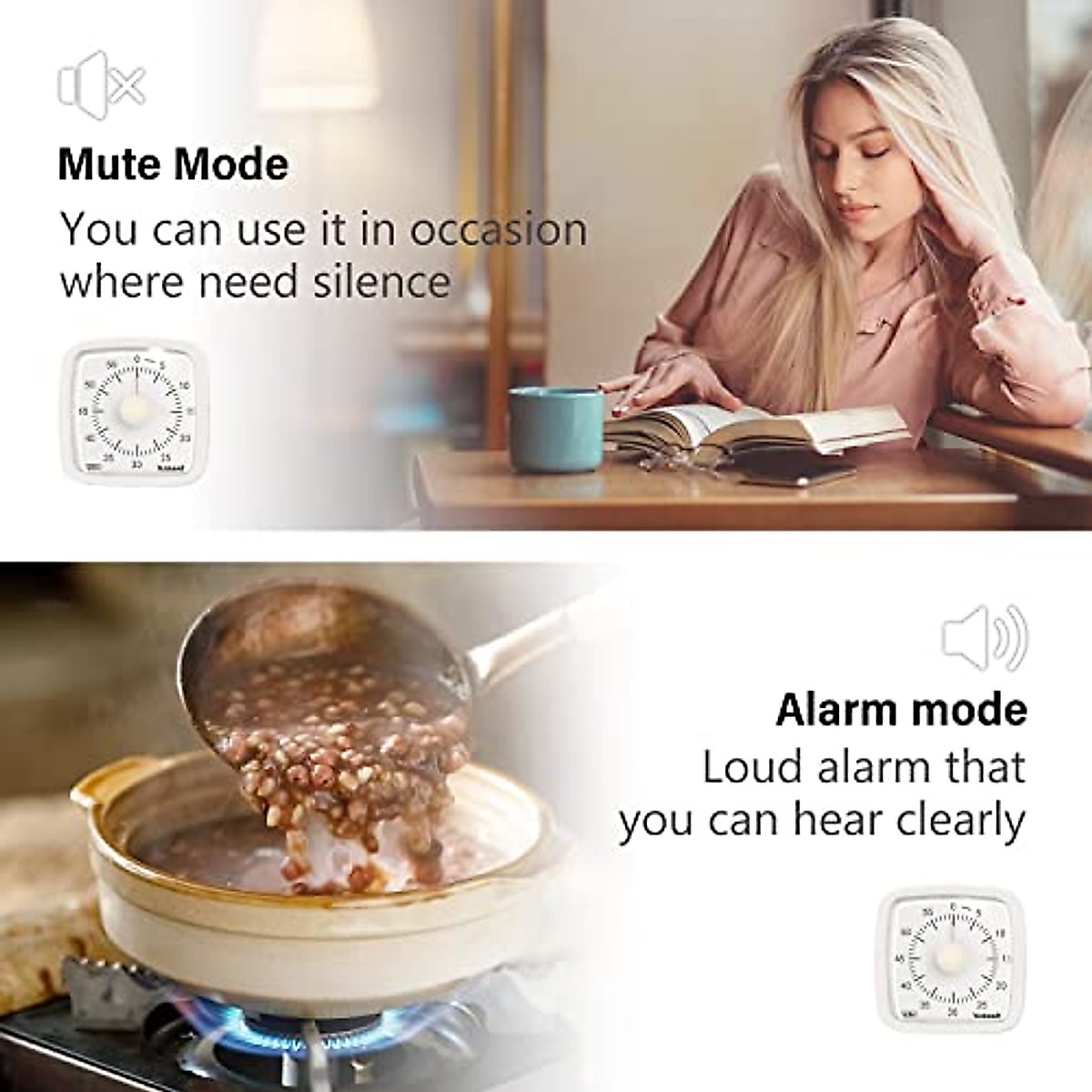 Yunbaoit Visual Timer with Night Light, 60-Minute Countdown Timer for Kids and Adults, Silent Classroom Timer, Time Management Tool for Home, School, or Work (Light White)