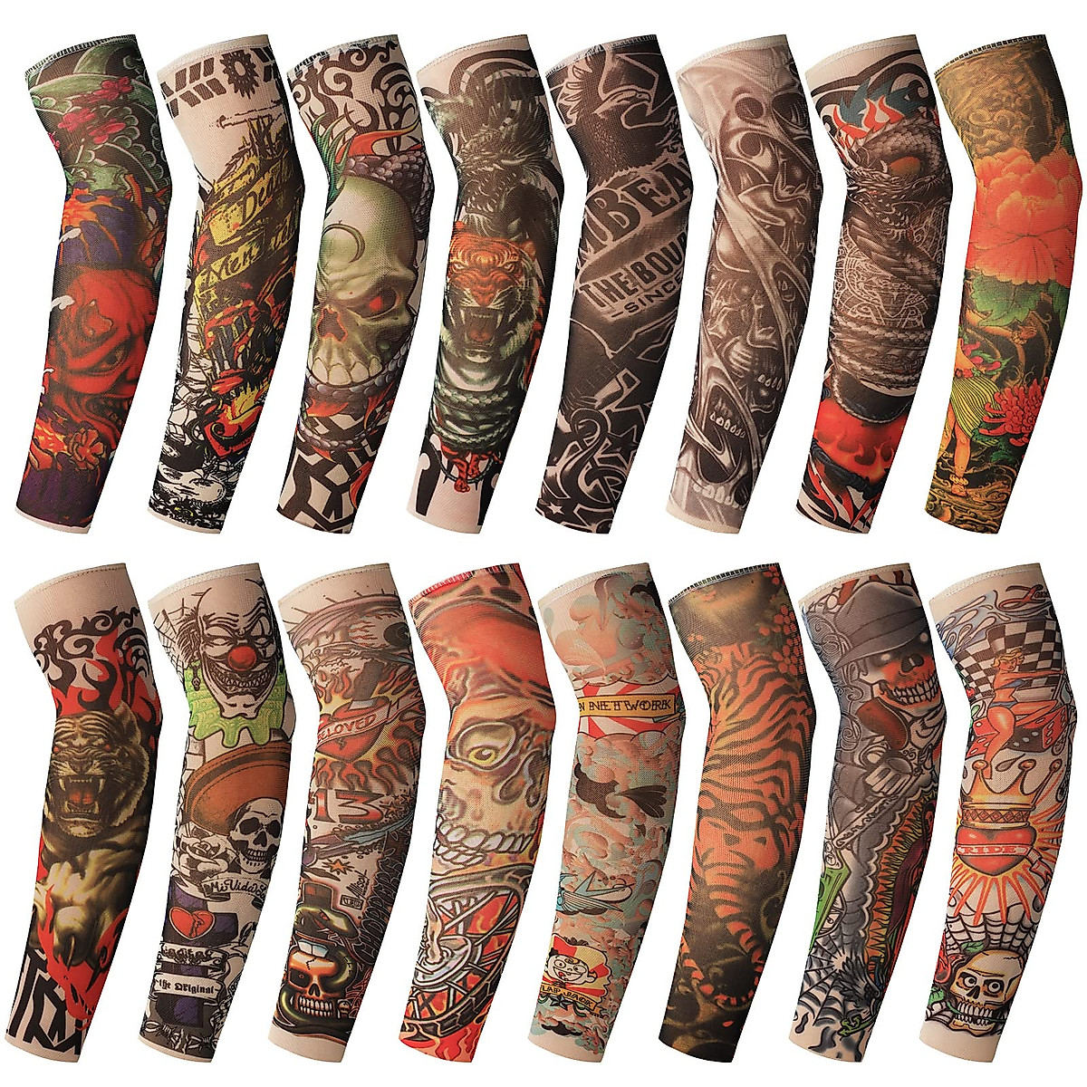 Jecery 16 Pcs Temporary Tattoo Sleeve for Kids, Fake Slip on Arm Sunscreen Sleeves, UV Sun Protection Cooling Arm Sleeves for Kid Child