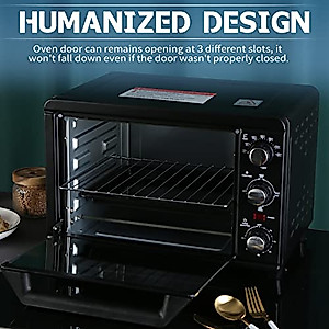 Healsmart Toaster Oven with 20Litres Capacity,Compact Size Countertop Toaster, Easy to Control with Timer-Bake-Broil-Toast Setting, 1200W, Stainless Steel,16x11in,Black,Extra Large