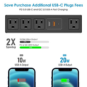 CCCEI Desk Clamp Power Strip with USB-A and USB-C Ports, Desktop Mount Surge Protector 1200J, Widely Spaced Desk Outlet Station, Fast Charging, 6 FT Flat Plug, Fit 1.9 inch Tabletop Edge. (Black)