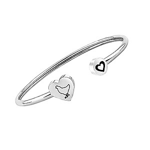 Pet Lover Gift Poultry Lover Gift Chicken Charm Chicken Gifts Chicken Jewelry Bird Cuff Bracelet (Chicken bracelet S)