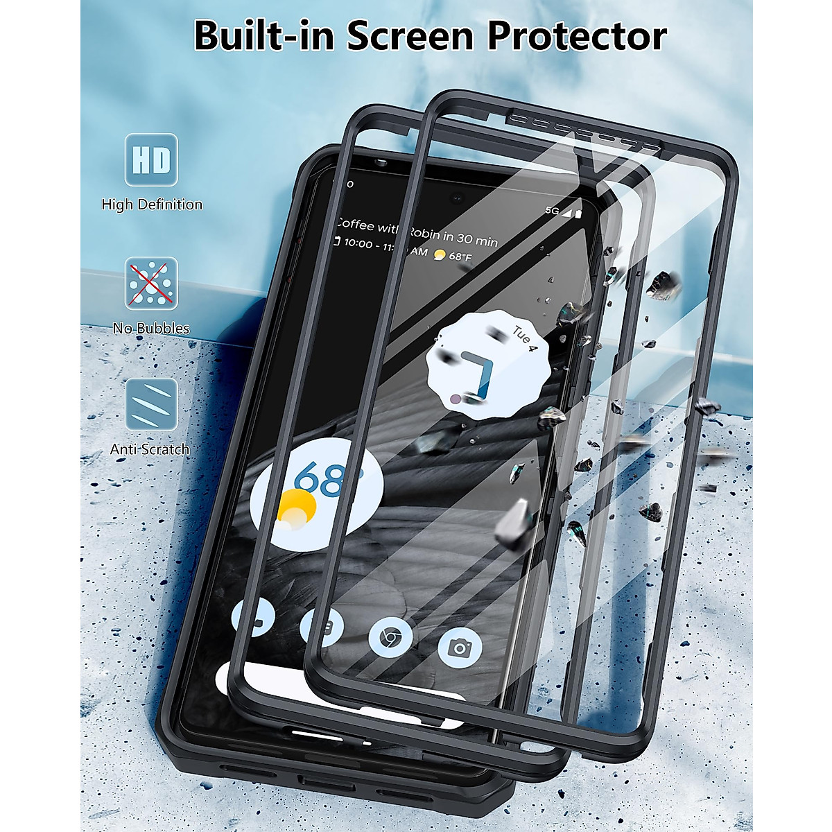 FNTCASE for Google Pixel 7 Pro Phone Case: Military Grade Rugged Belt-Clip Holster with Built-in Screen Protector & Kickstand | Extra Front Frame | Tough Shockproof Protective Cover 6.7 inch-Black