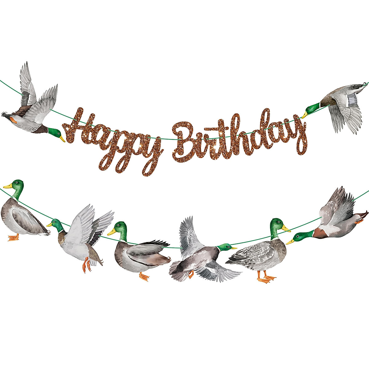 Mallard Duck Happy Birthday Banners Duck Hunting Birthday Decorations Mallard Duck Birthday Party Banner Hunting Theme Birthday Decor for Lucky Duck Baby Shower Supplies