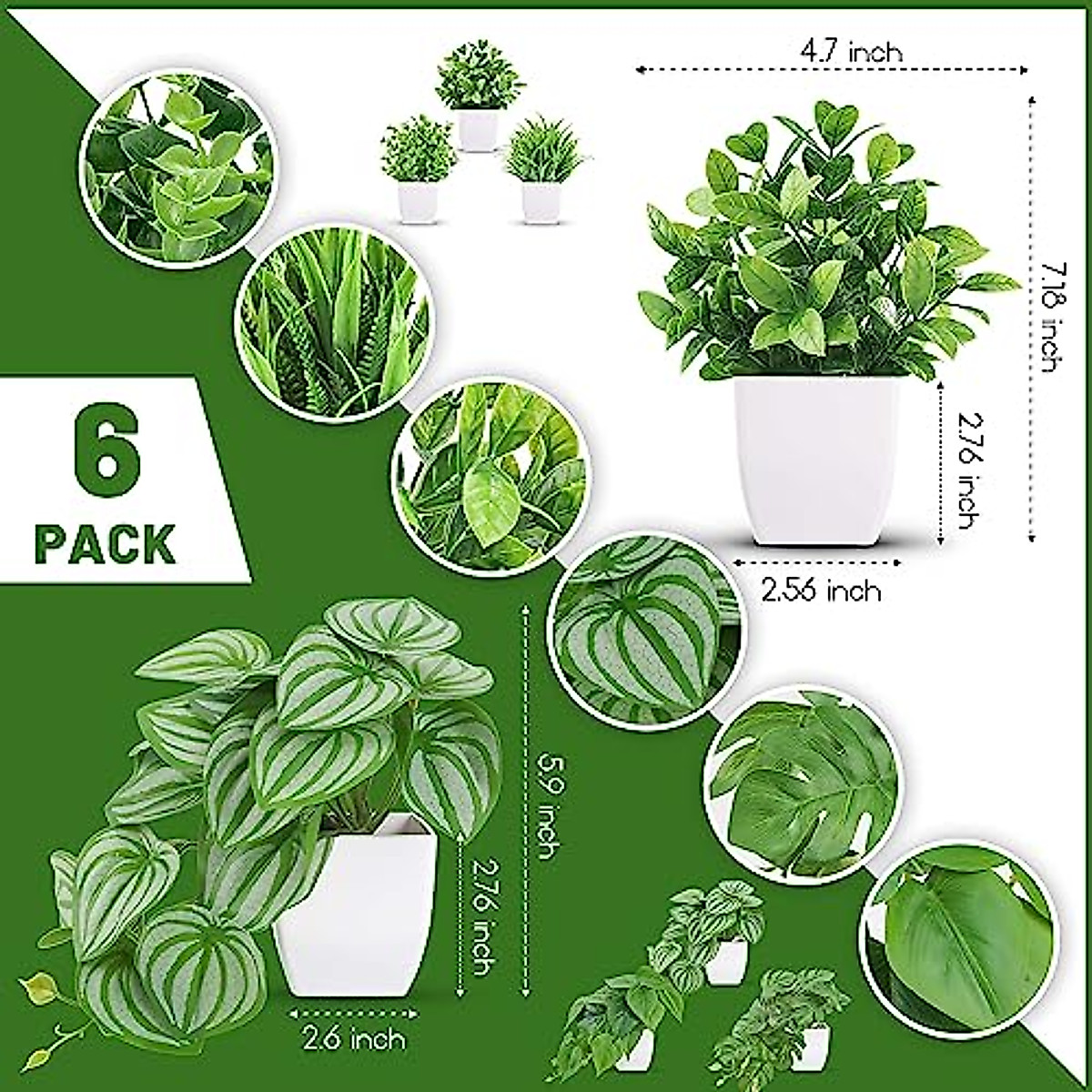 Der Rose 6 Packs Fake Plants Small Artificial Plants for Home Office Desk Bathroom Aesthetic Farmhouse Room Decor Indoor