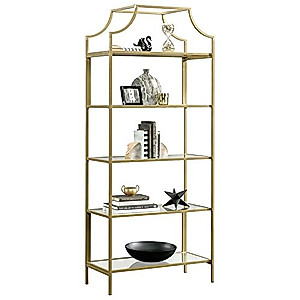 Pemberly Row Modern 5 Shelf Metal Bookcase in Satin Gold Finish