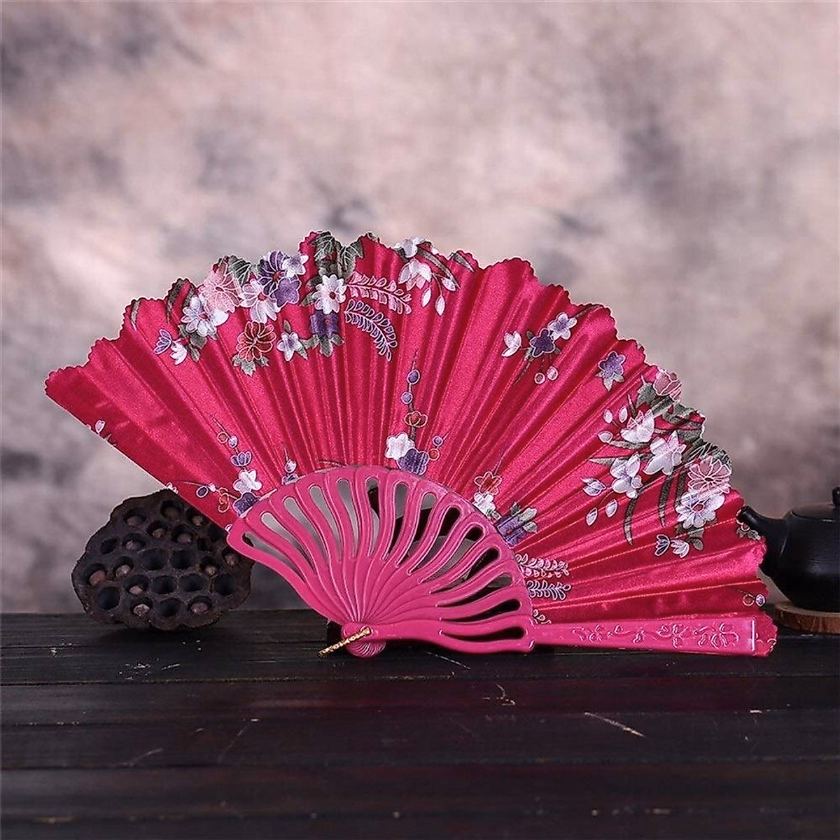 HRANG Hand Fan Folding Fan,Hand-held Fan,Wedding Folding Fan Chinese Style Dance Wedding Party Lace Silk Folding Hand Flower Fan Fans Hand Paper Folding Props Vintage Style