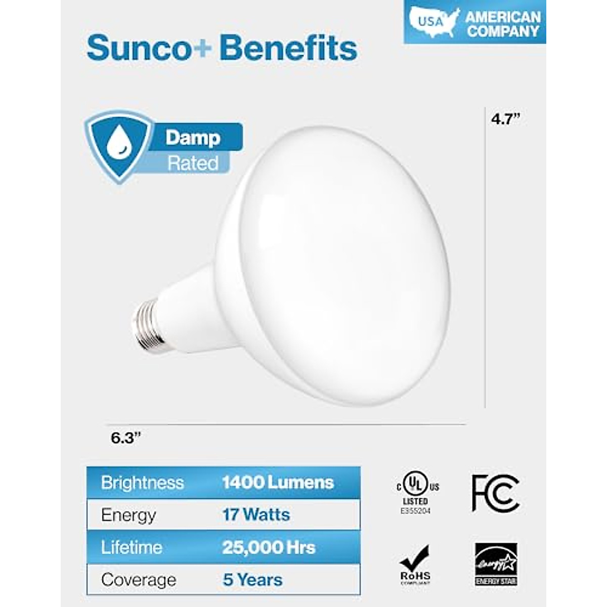 Sunco Lighting - 8 Pack BR40 Light Bulbs, LED Indoor Flood Light, Dimmable, CRI94 4000K Cool White, 100W Equivalent 17W, 1400 Lumens, E26 Base, Indoor Home Recessed Can Lights, High Lumens - UL