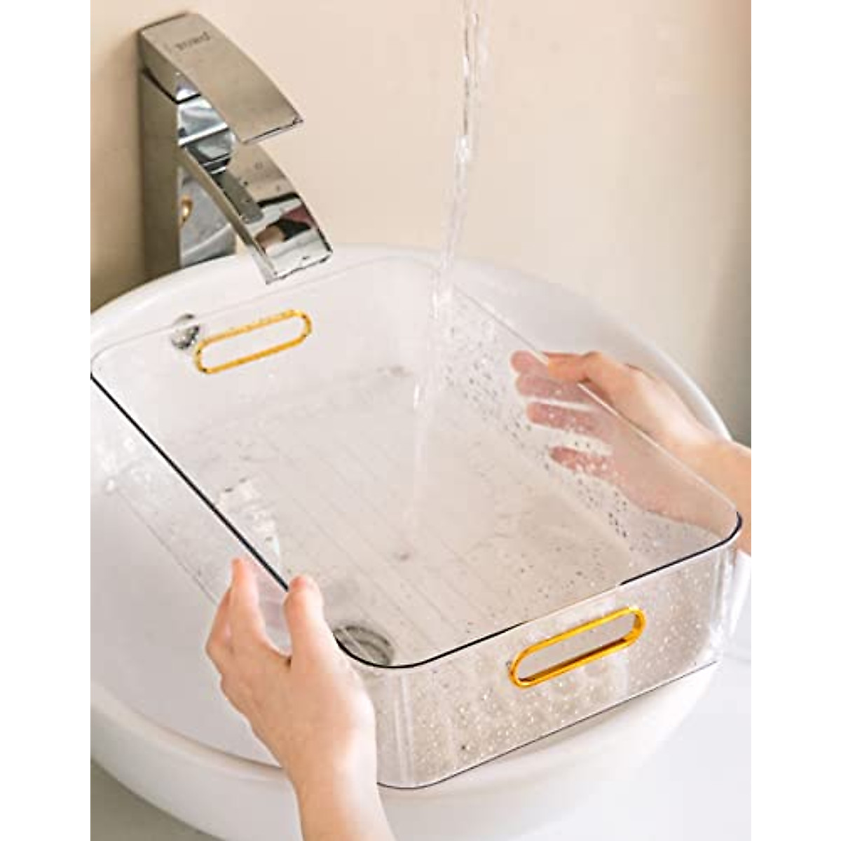 Elsjoy 2-Tier Basket Drawer Organizer, Pull-Out Cabinet Organizer Sliding Basket with Handle, Clear Basket Organizer for Under Sink, Kitchen, Bathroom, 14.5 x 10 x 16